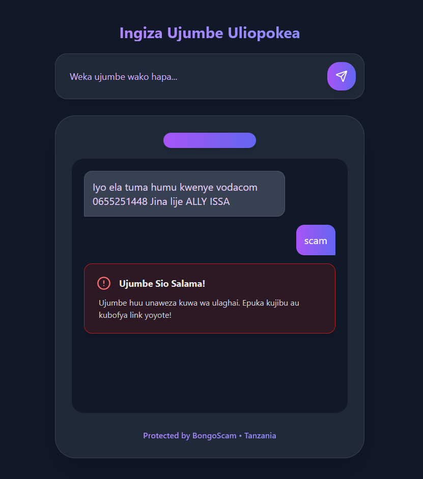 BongoScam - SMS Checker | Swahili SMS Scam Detection